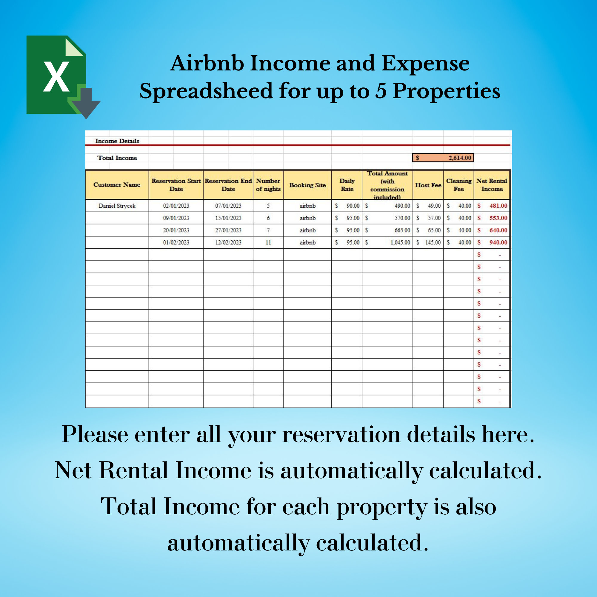 Airbnb Income and Expense Spreadsheet for 1 to 5 Properties USD, Rental ...