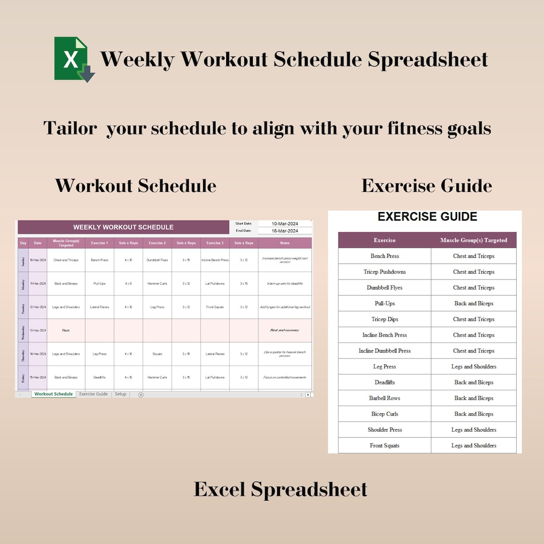 Weekly Workout Schedule Spreadsheet, Workout Planner Spreadsheet ...