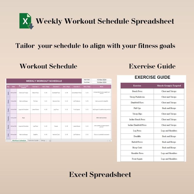 Weekly Workout Schedule Spreadsheet, Workout Planner Spreadsheet ...