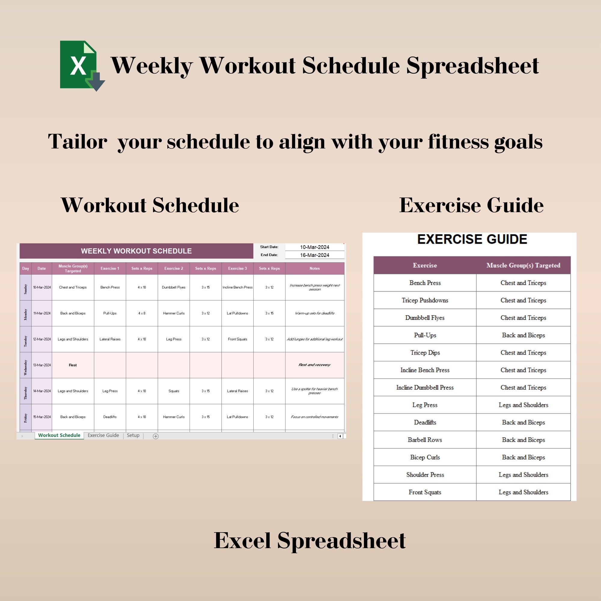 Weekly Workout Schedule Spreadsheet, Workout Planner Spreadsheet ...
