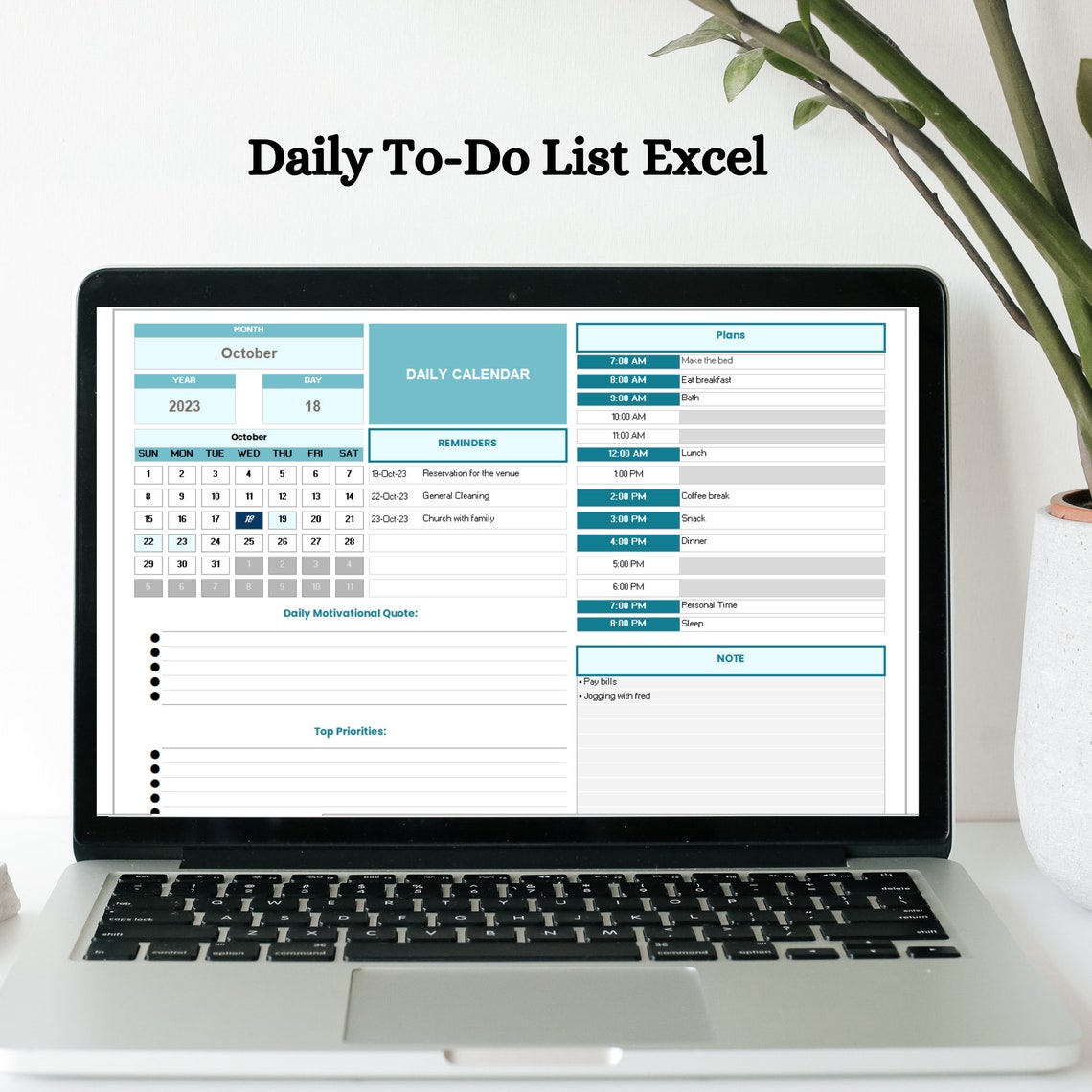 Daily To-do List Excel, Daily Planner Spreadsheet, Daily Calendar ...