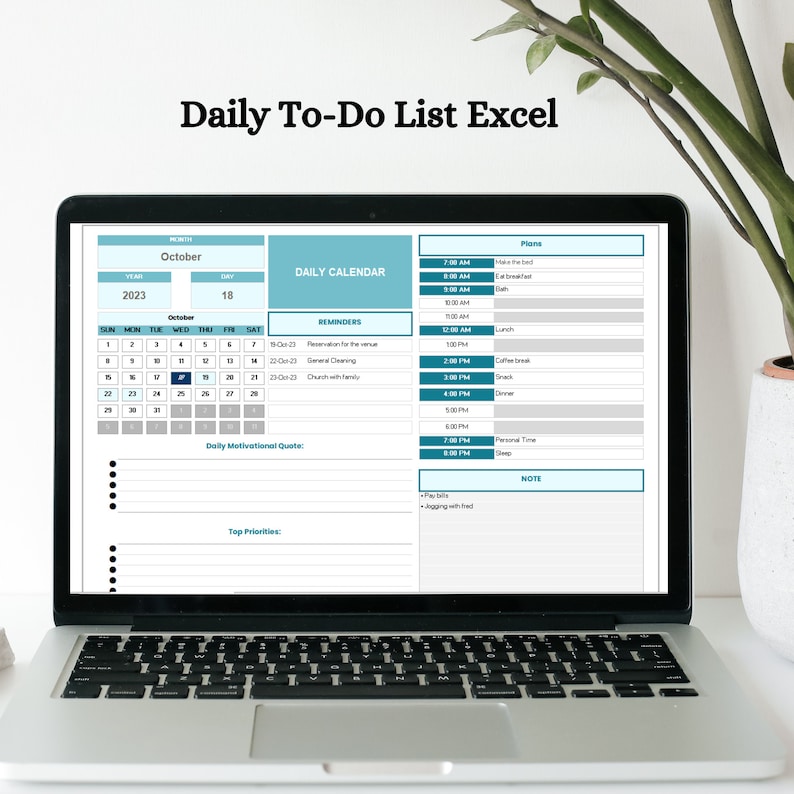 Daily To-do List Excel, Daily Planner Spreadsheet, Daily Calendar ...