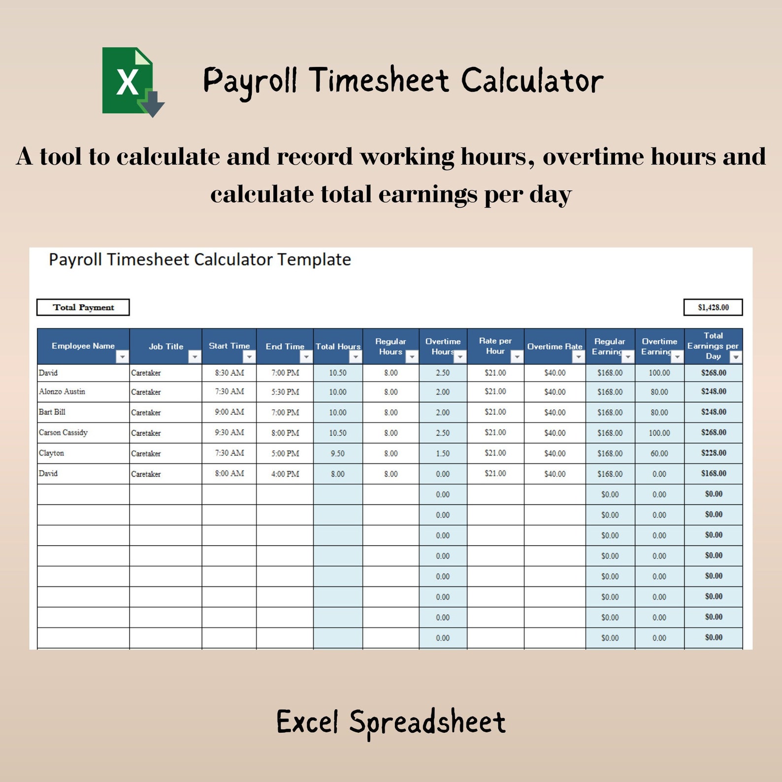 Employee Payroll Calculator, Payroll Timesheet Calculator, Payroll ...