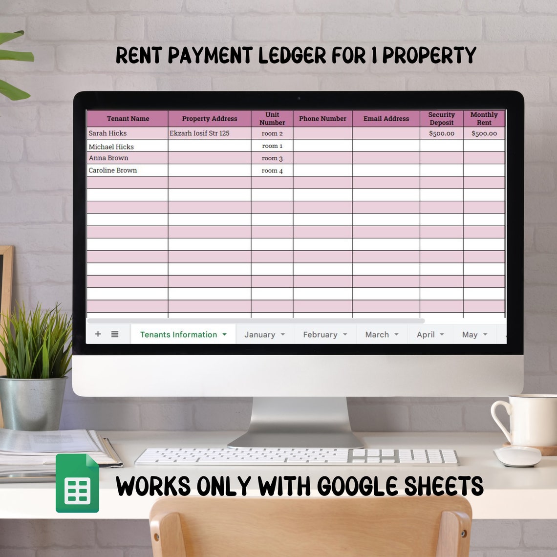 12 Months Rent Payment Ledger in Google Sheets, Rent Ledger With Late ...