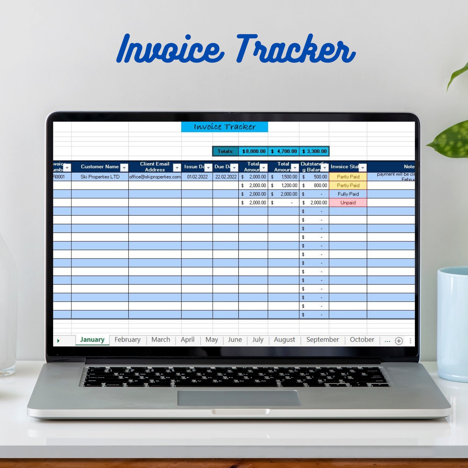 Invoice Tracker Spreadsheet in Excel, Editable Client Tracker Template ...