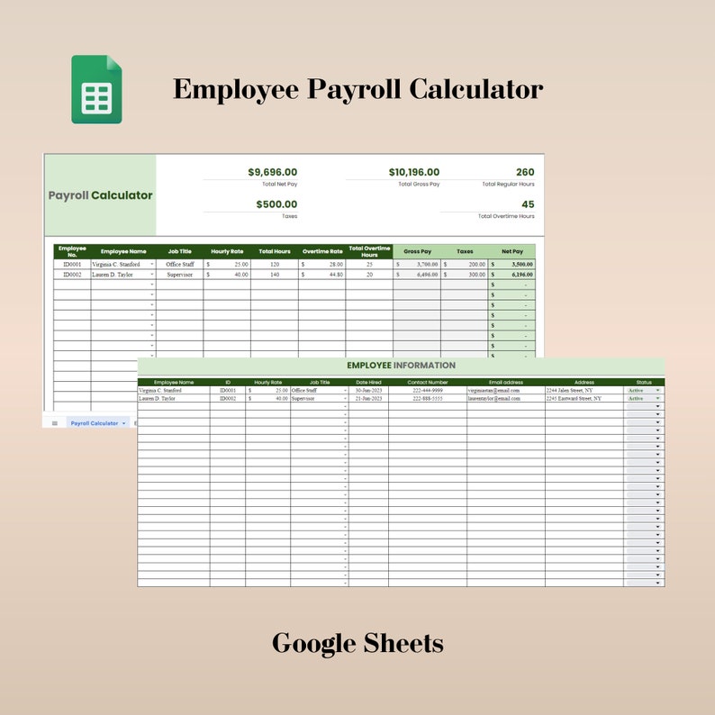 Payroll Calculator Google Sheet, Employee Payroll Records, Employee ...