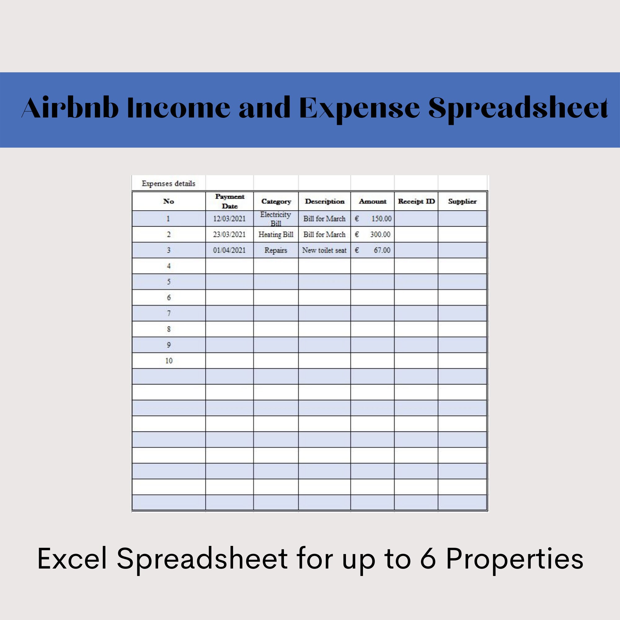 Airbnb Income and Expense Spreadsheet EUR, Short Term Rental ...