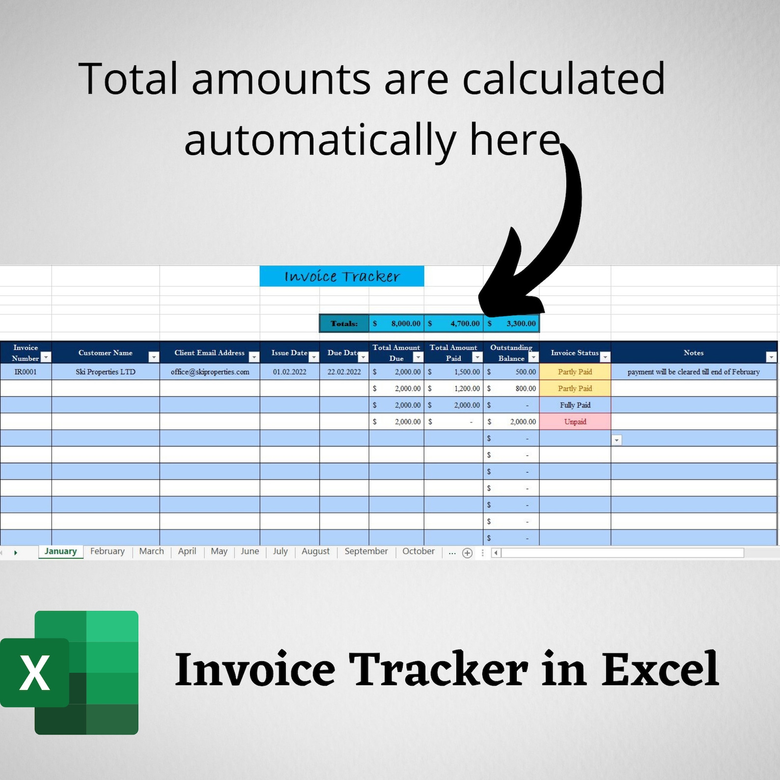 Invoice Tracker Spreadsheet in Excel, Editable Client Tracker Template ...