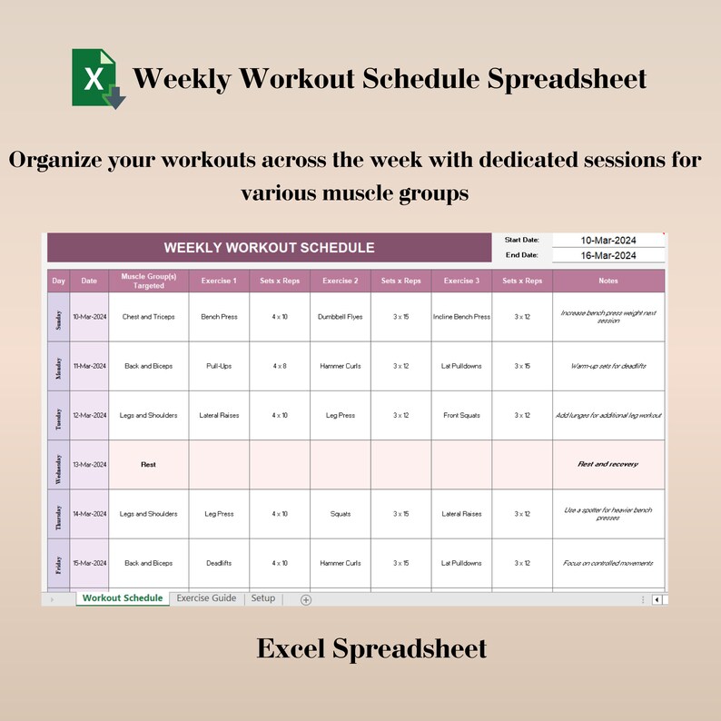 Weekly Workout Schedule Spreadsheet, Workout Planner Spreadsheet ...
