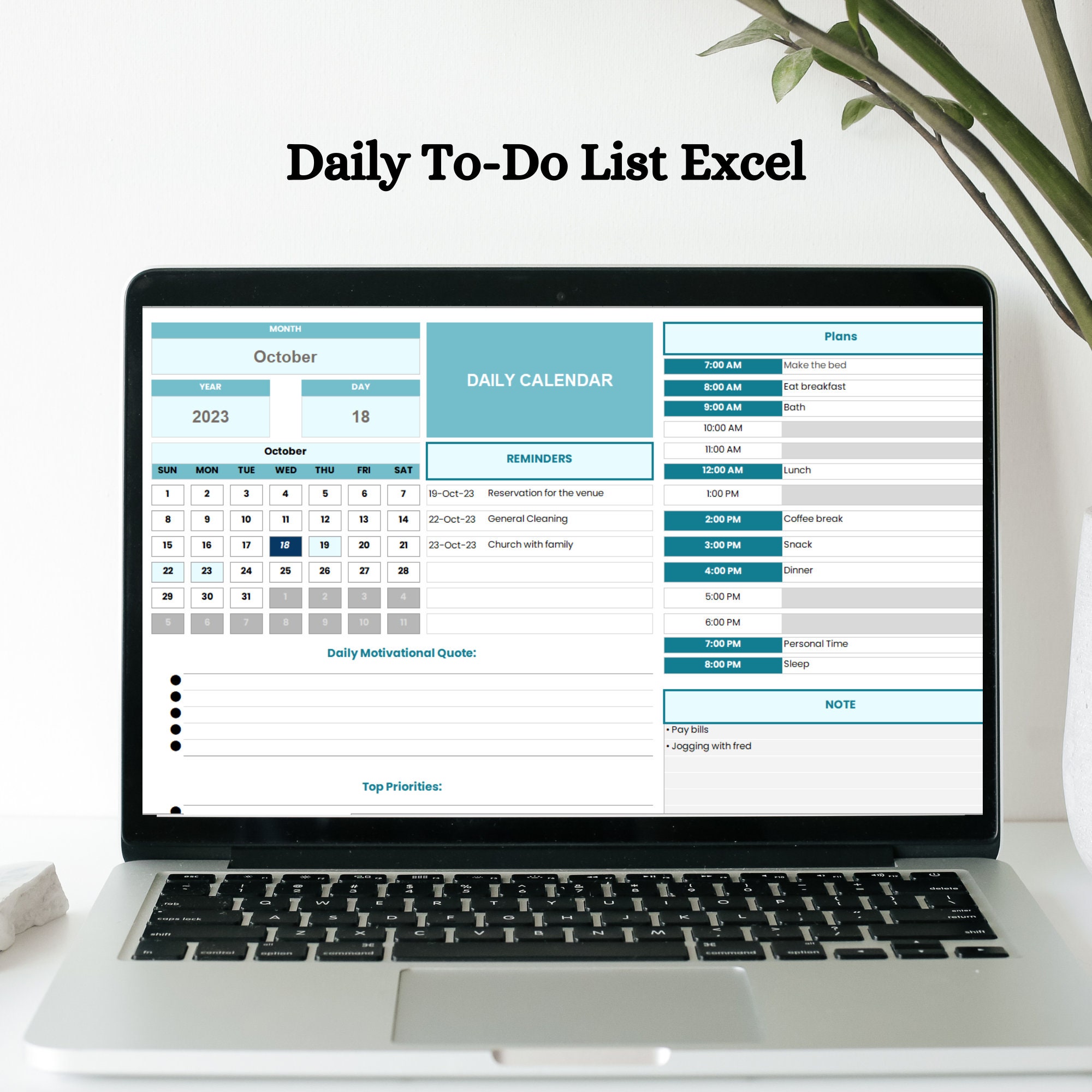 Daily To-do List Excel, Daily Planner Spreadsheet, Daily Calendar ...