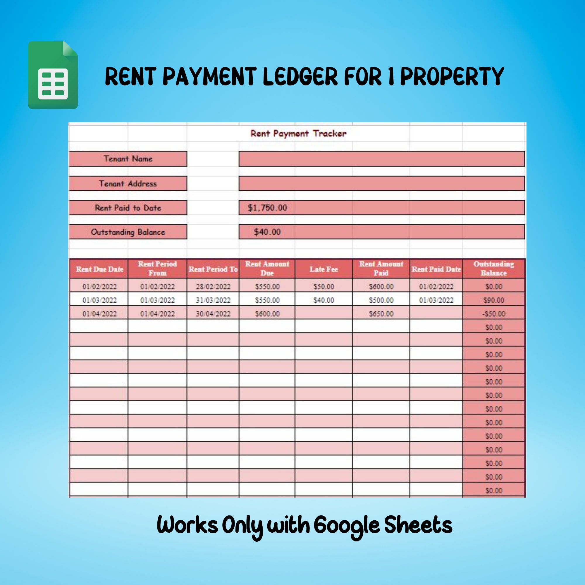 Rent Payment Ledger Google Sheets, Landlord Spreadsheet, Rent Payment ...