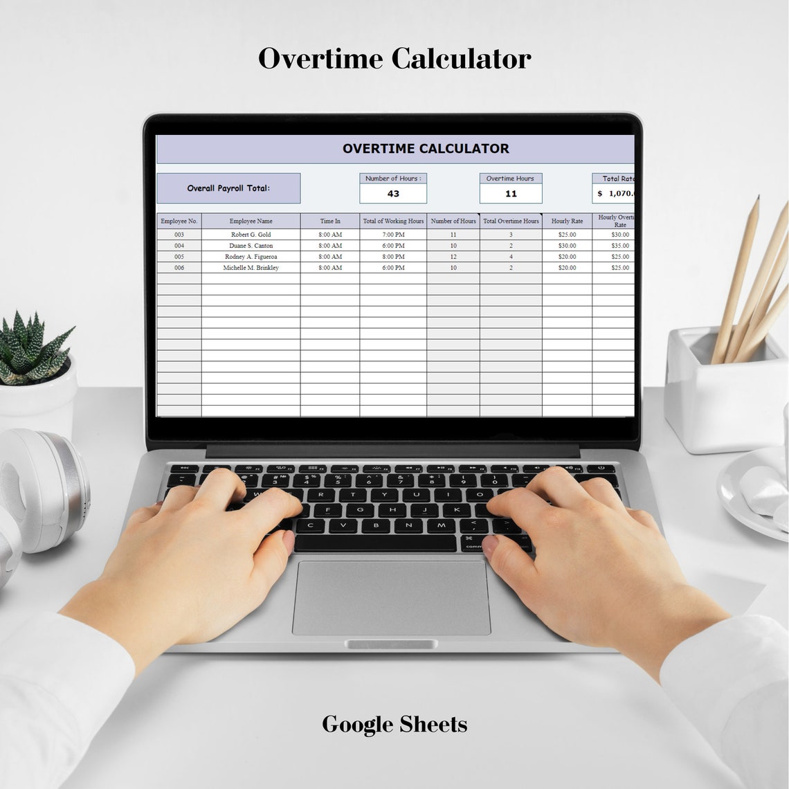 Overtime Calculator Google Sheets, Payroll Spreadsheet to Calculate ...