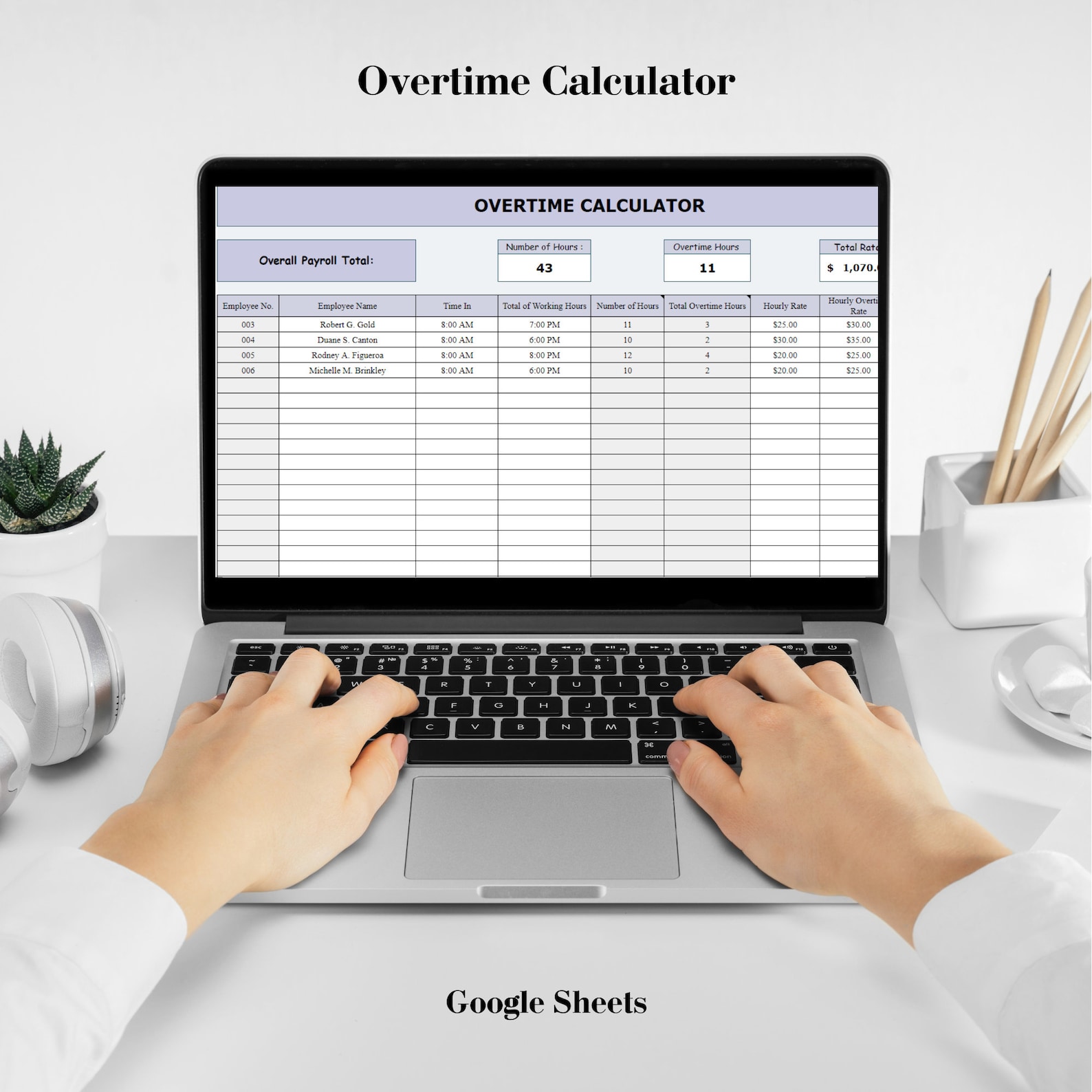 Overtime Calculator Google Sheets, Payroll Spreadsheet to Calculate ...