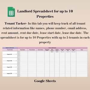 Landlord Property Spreadsheet in Google Sheets for up to 10 Properties ...