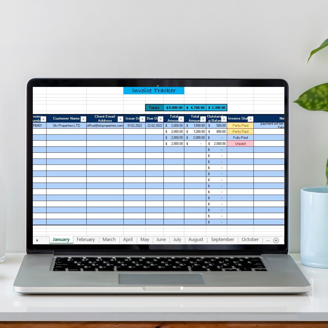 Invoice Tracker Spreadsheet in Excel, Editable Client Tracker Template ...