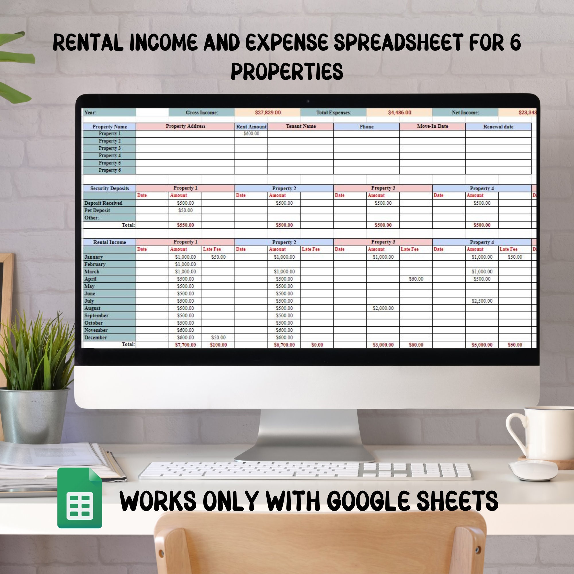 Rental Property Spreadsheet in Google Sheets, Landlord Spreadsheet for ...