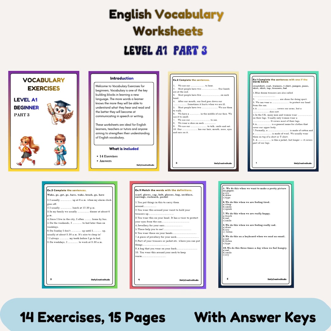 English Vocabulary Worksheets Level A1, English Vocabulary Exercises ...