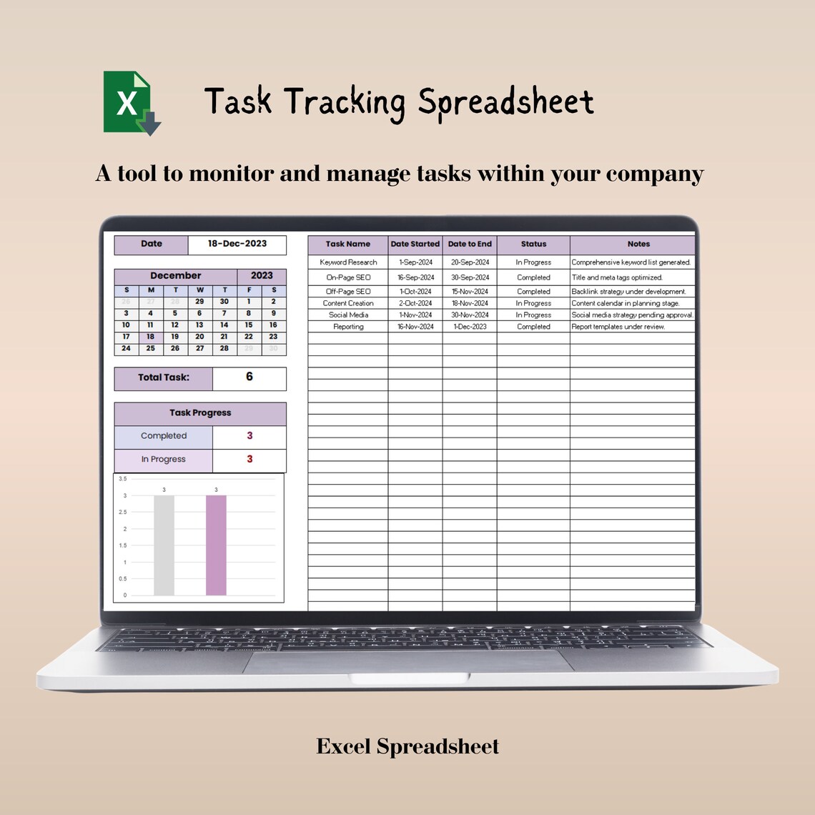 Task Tracker Spreadsheet, Task Management Spreadsheet, Productivity ...