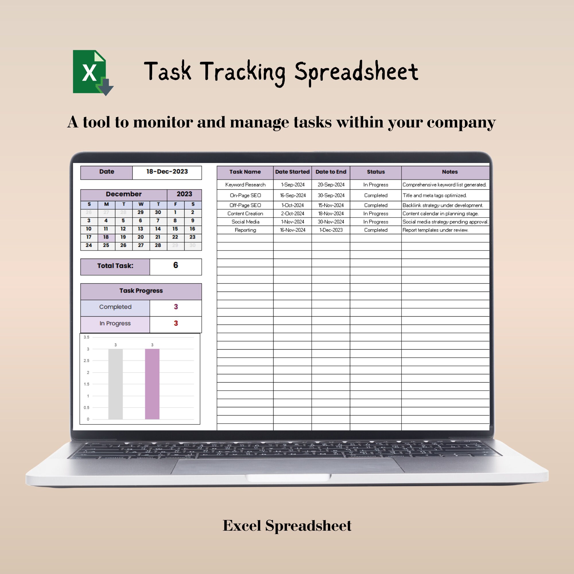 Task Tracker Spreadsheet, Task Management Spreadsheet, Productivity ...
