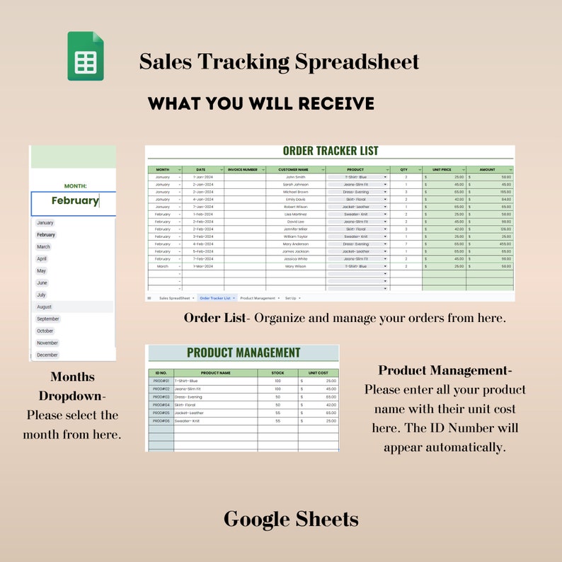 Sales Tracker Google Sheet, Order Tracking Spreadsheet, Small Business Spreadsheets, Monthly ...