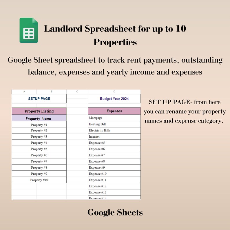 Landlord Property Spreadsheet in Google Sheets for up to 10 Properties ...