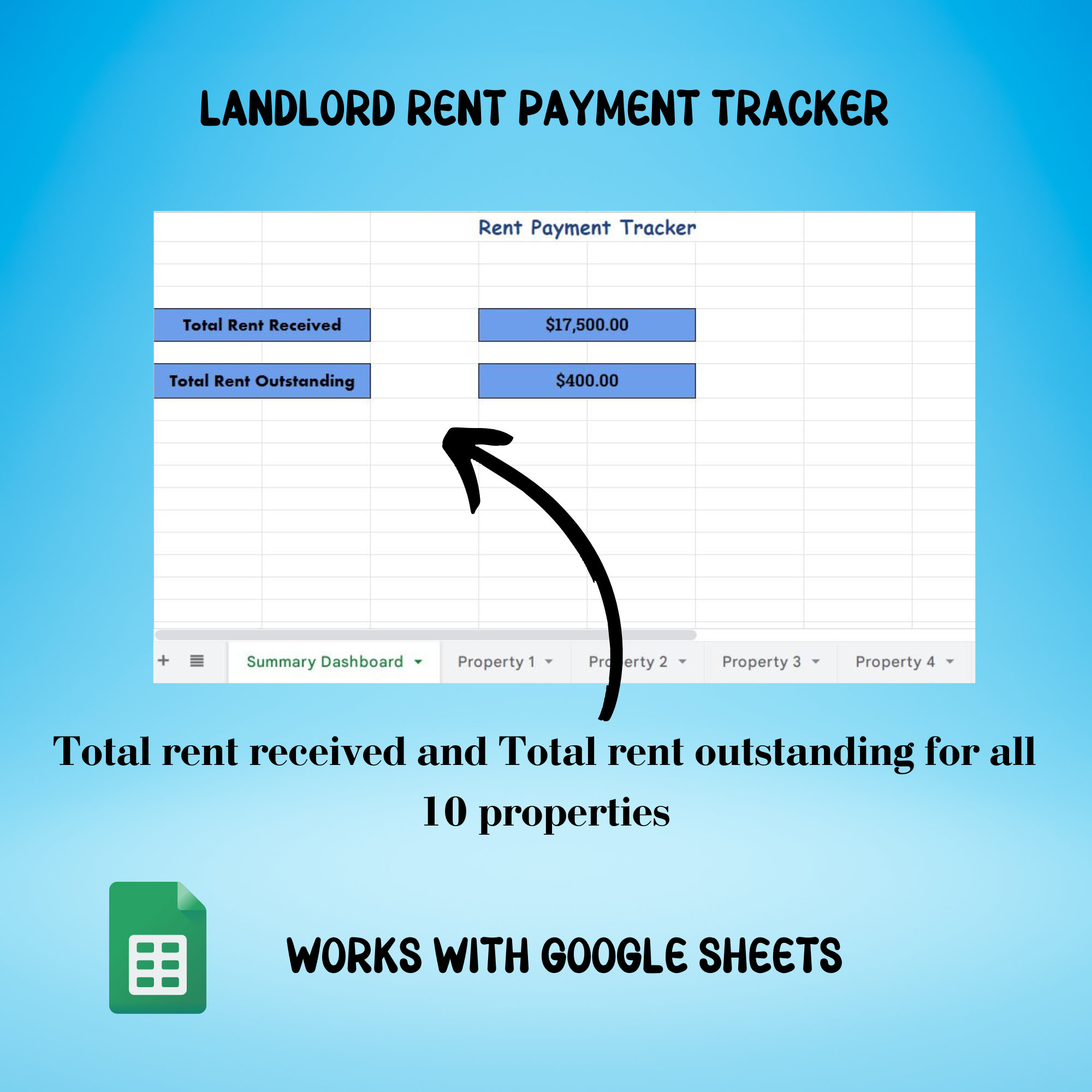 Landlord Rent Payment Tracker Google Sheets, Rent Ledger for up to 10 ...