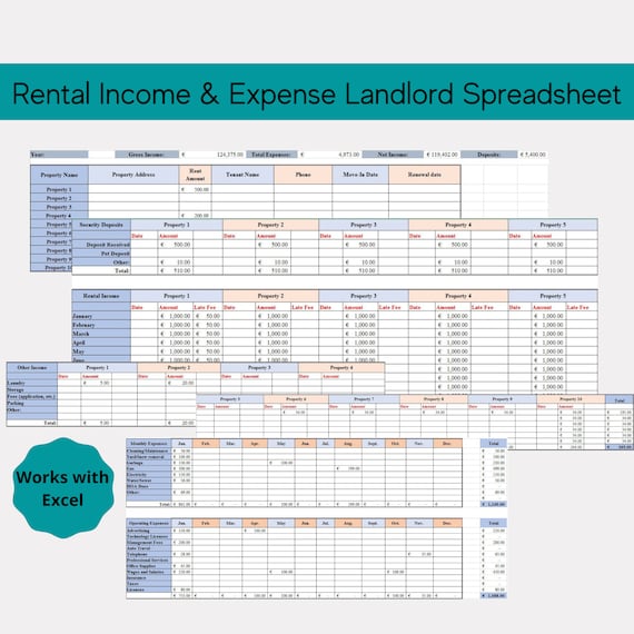 Landlord Rent Ledger Spreadsheet Rental Property Income and - Etsy