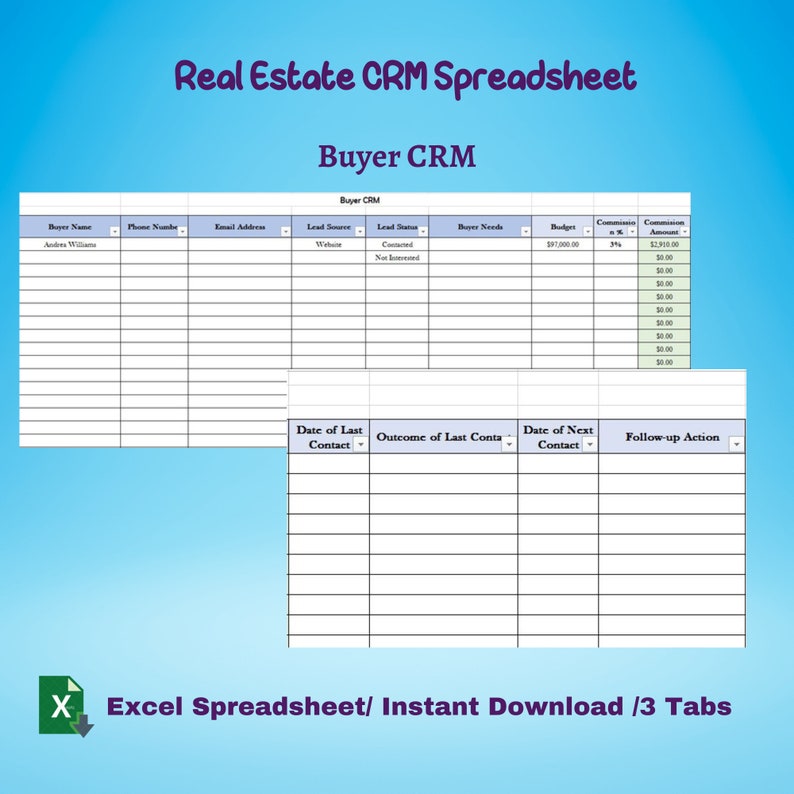 Real Estate CRM Spreadsheet, Realtor Client Tracker Template, Real Estate Buyer & Seller Tracker ...