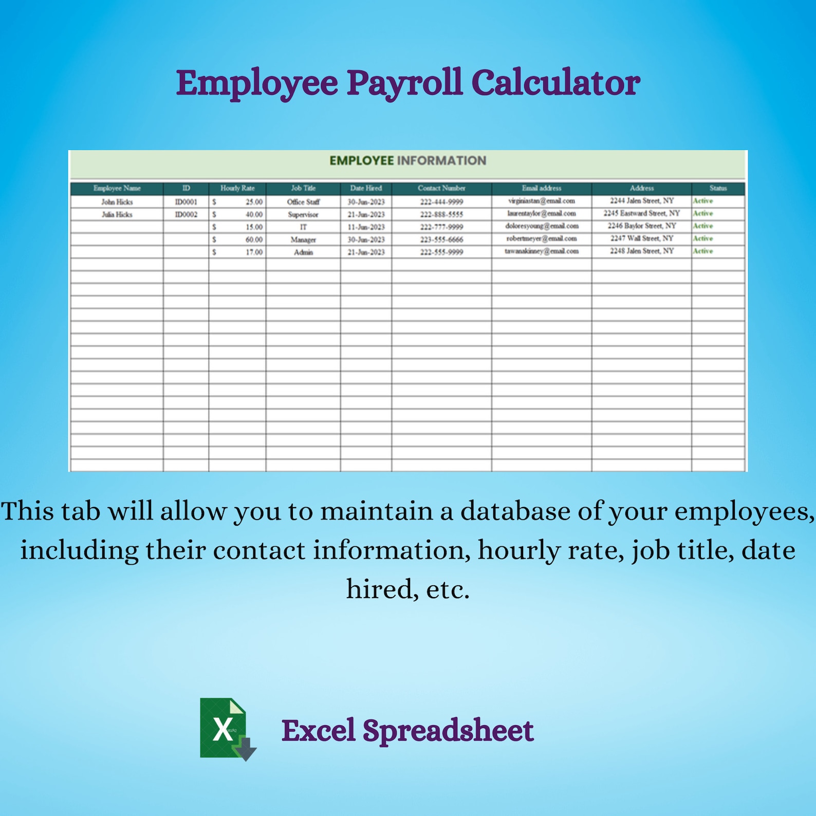 Automated Payroll Calculator Excel, Employee Payroll Template, Payroll ...