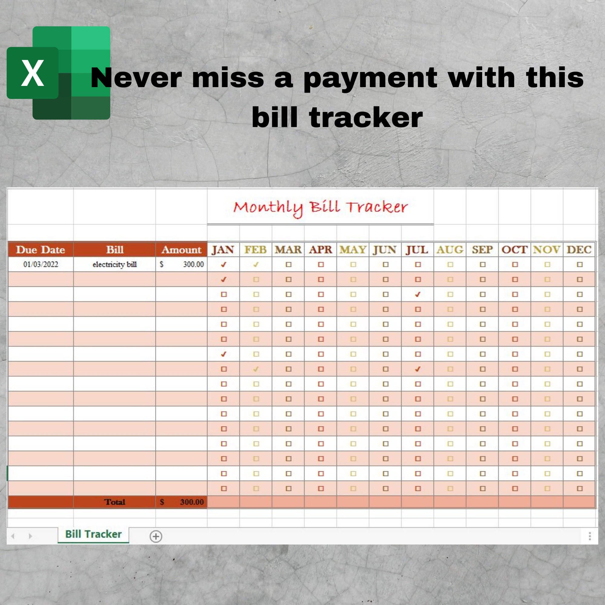 Excel Monthly Bill Tracker and Organizer, Excel Bill Tracker, Yearly ...