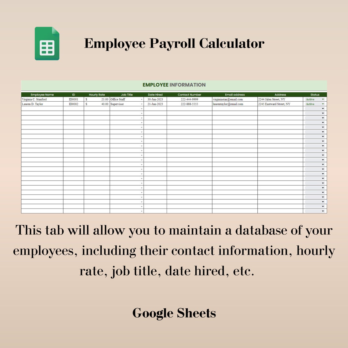 Payroll Calculator Google Sheet, Employee Payroll Records, Employee ...