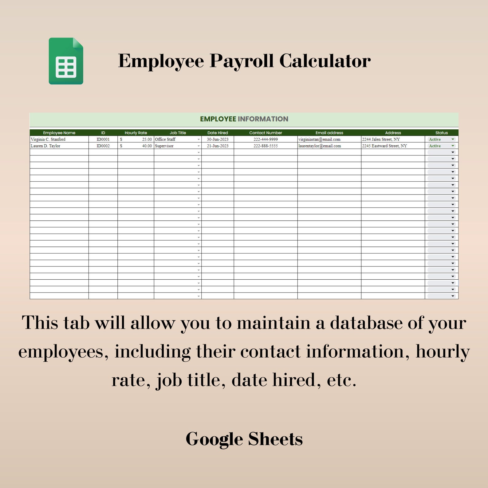 Payroll Calculator Google Sheet, Employee Payroll Records, Employee ...