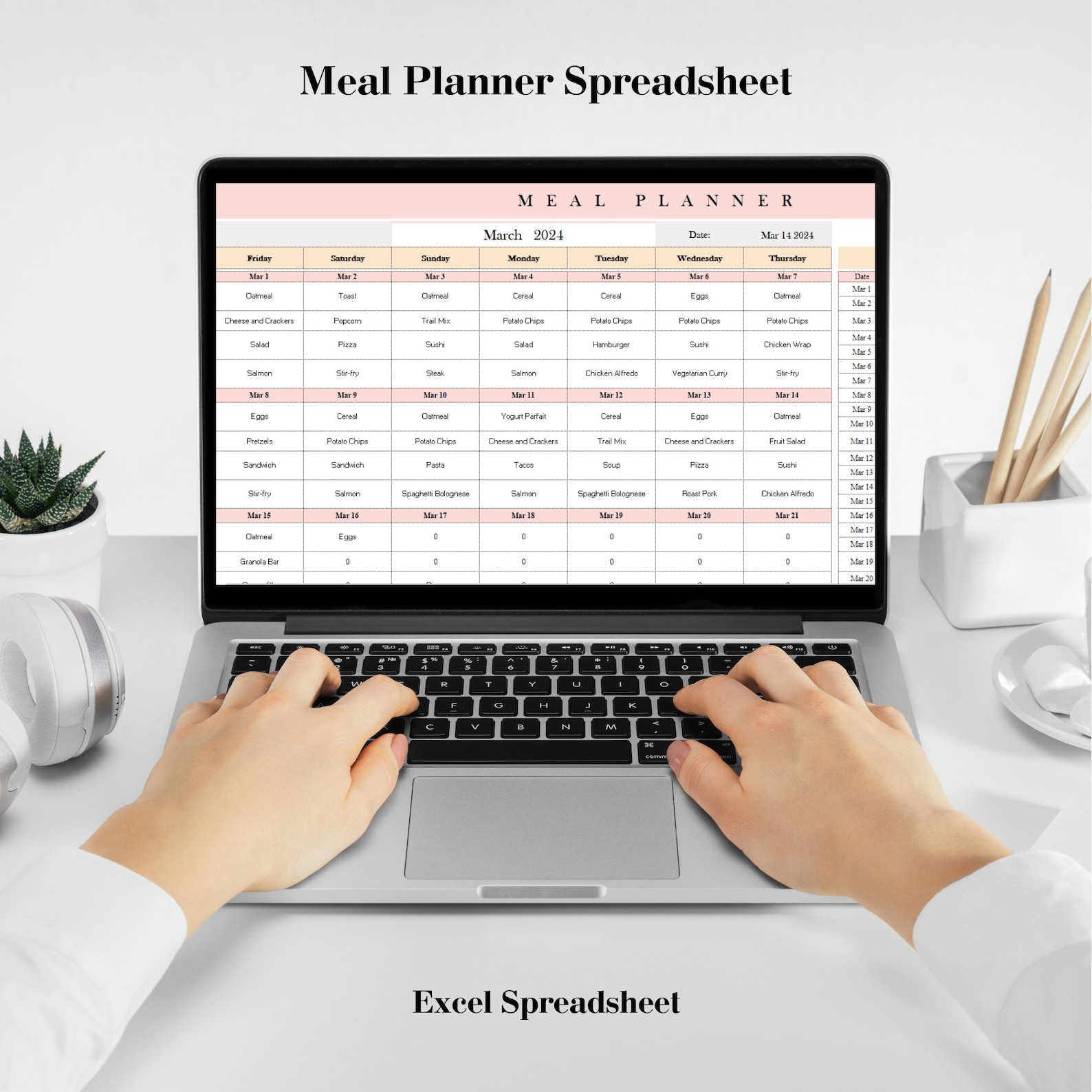 Meal Planner Spreadsheet, Monthly Meal Prep Template, Family Meal ...
