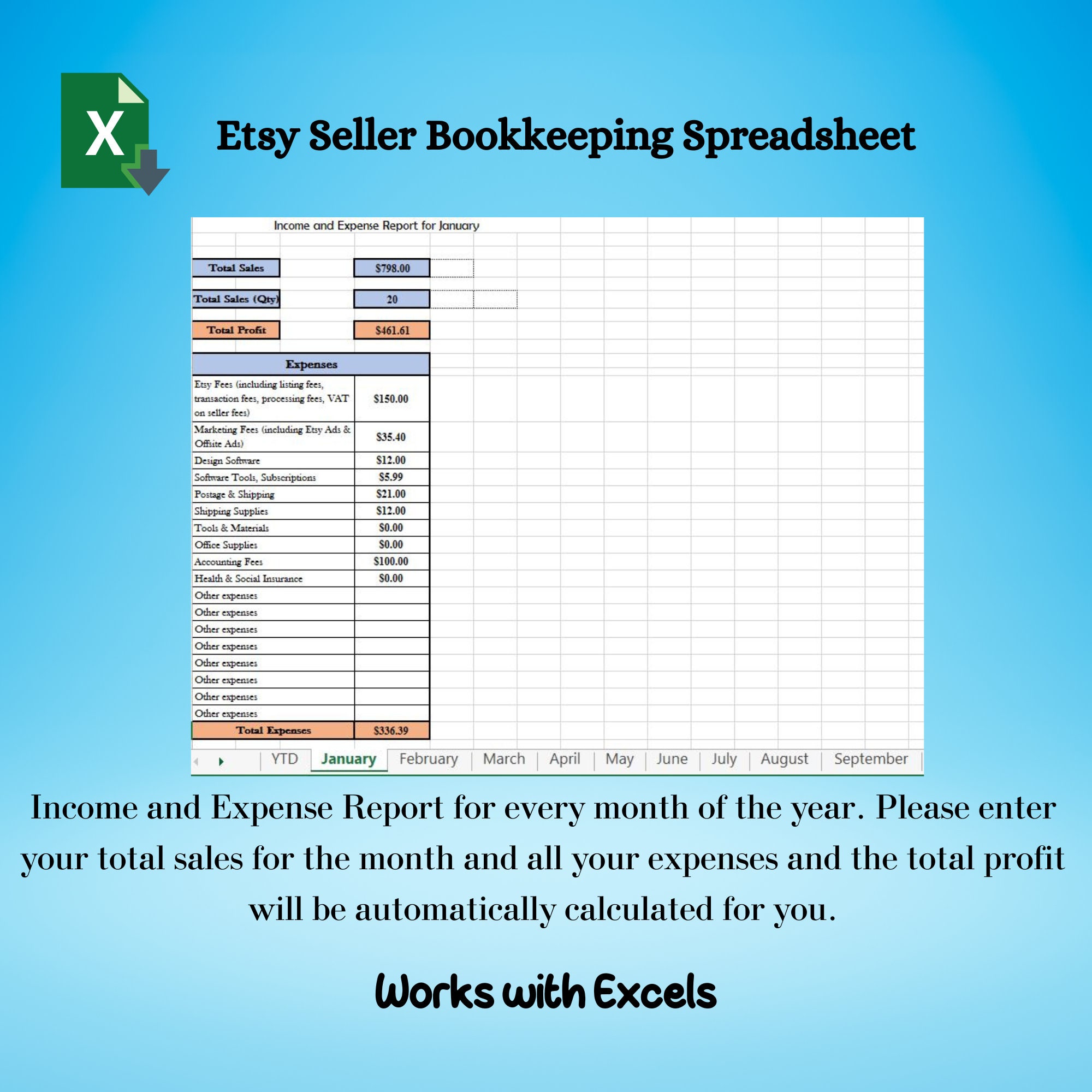Etsy Bookkeeping Spreadsheet, Small Business Bookkeeping Spreadsheet ...