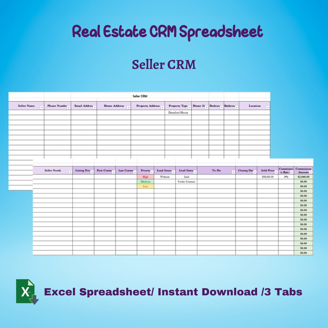 Real Estate CRM Spreadsheet, Realtor Client Tracker Template, Real ...
