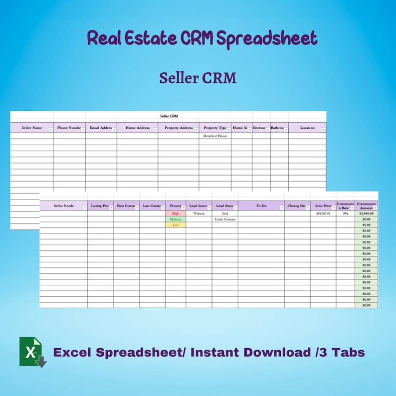 Real Estate CRM Spreadsheet, Realtor Client Tracker Template, Real ...
