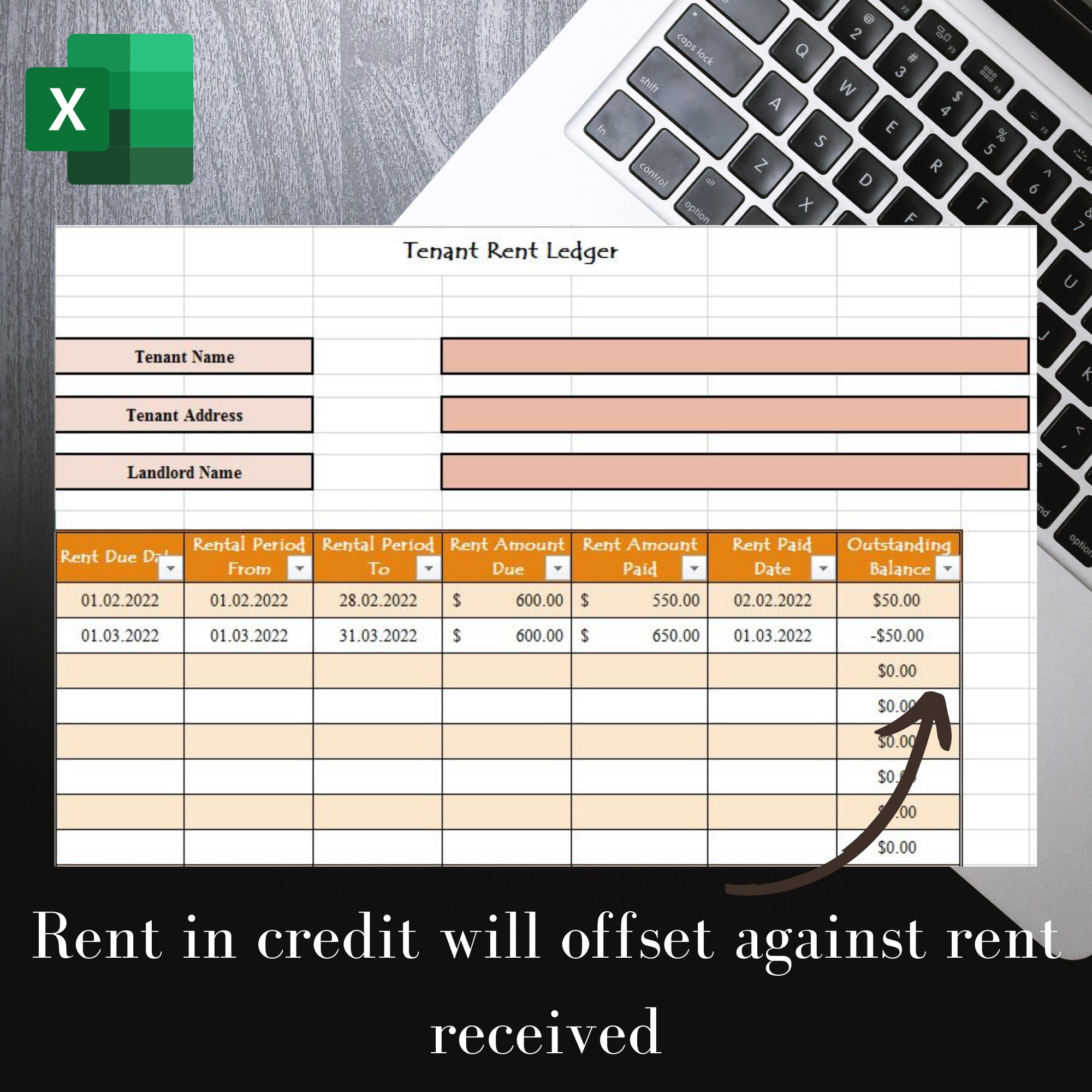 Rent Payment Ledger Excel, Rent Payment Tracker, Tenant Rent Ledger ...