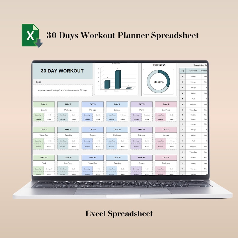 30 Days Workout Planner Spreadsheet, Workout Tracker Excel, Fitness ...