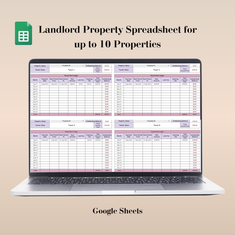 Landlord Property Spreadsheet in Google Sheets for up to 10 Properties ...