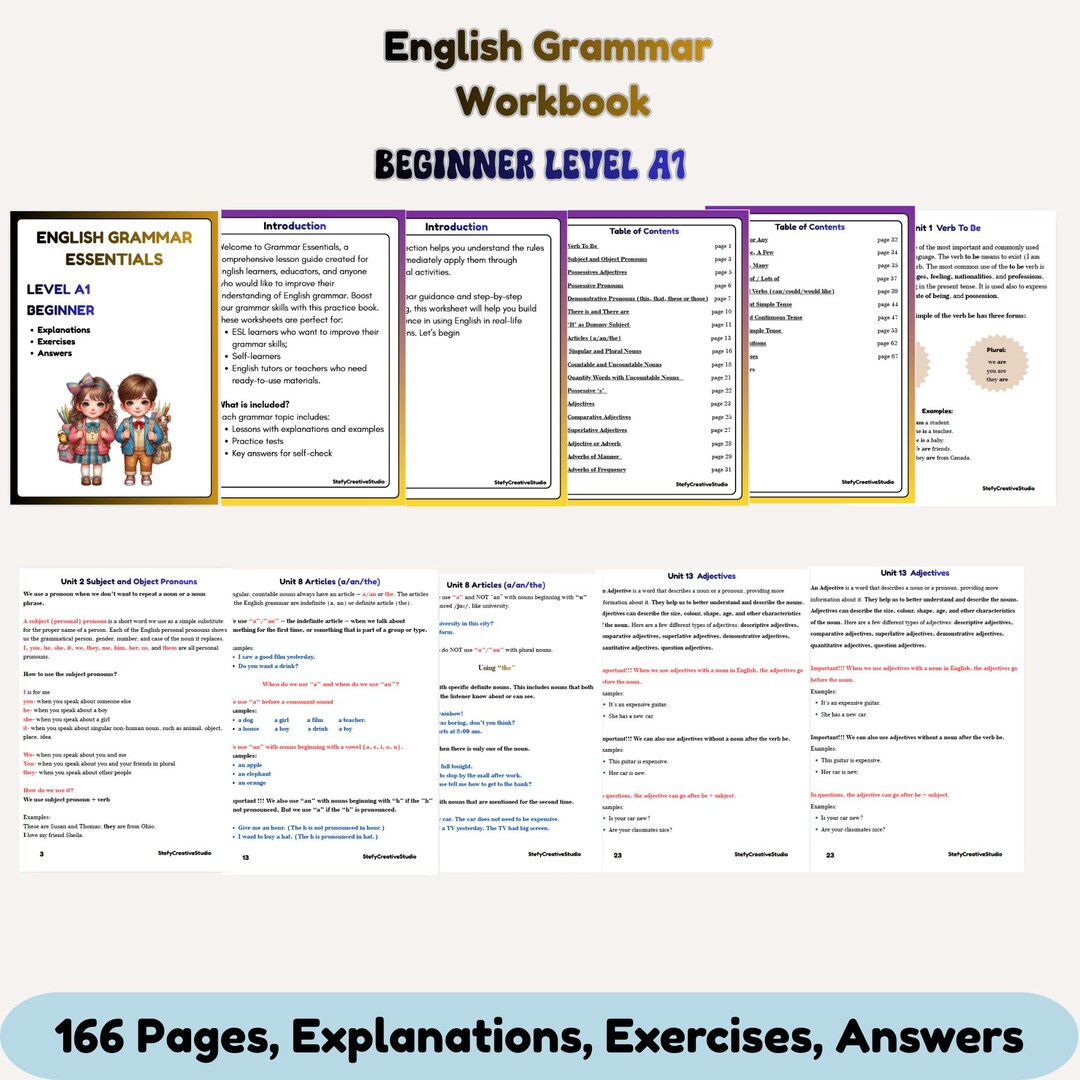 English Grammar Explained Level A1, English Grammar Worksheets for ...