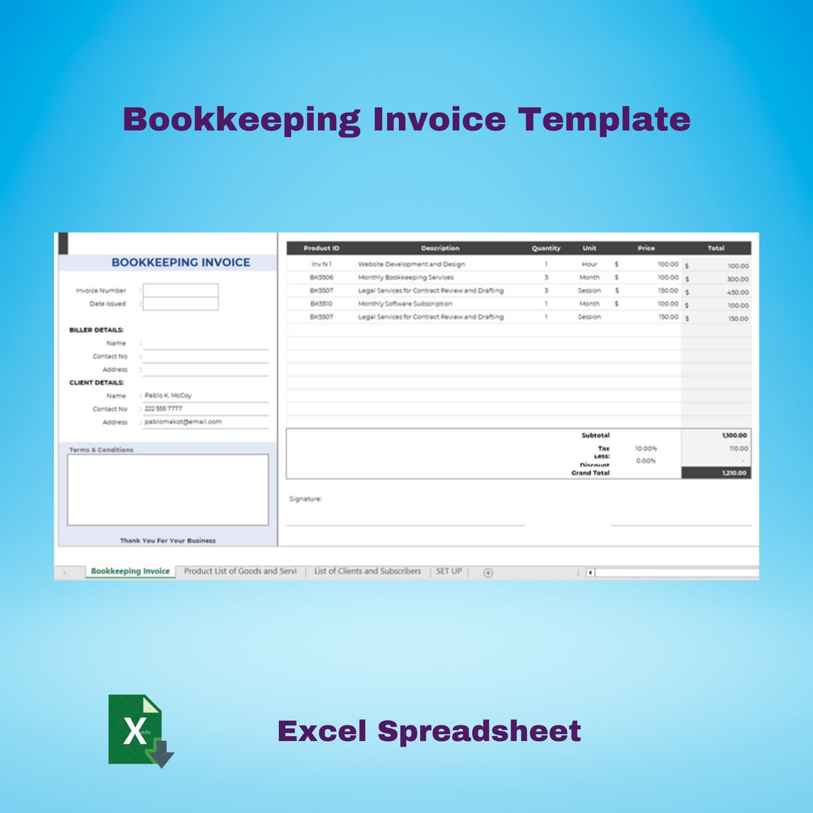 Business Invoice Template Excel, Excel Bookkeeping Invoice Tracker ...