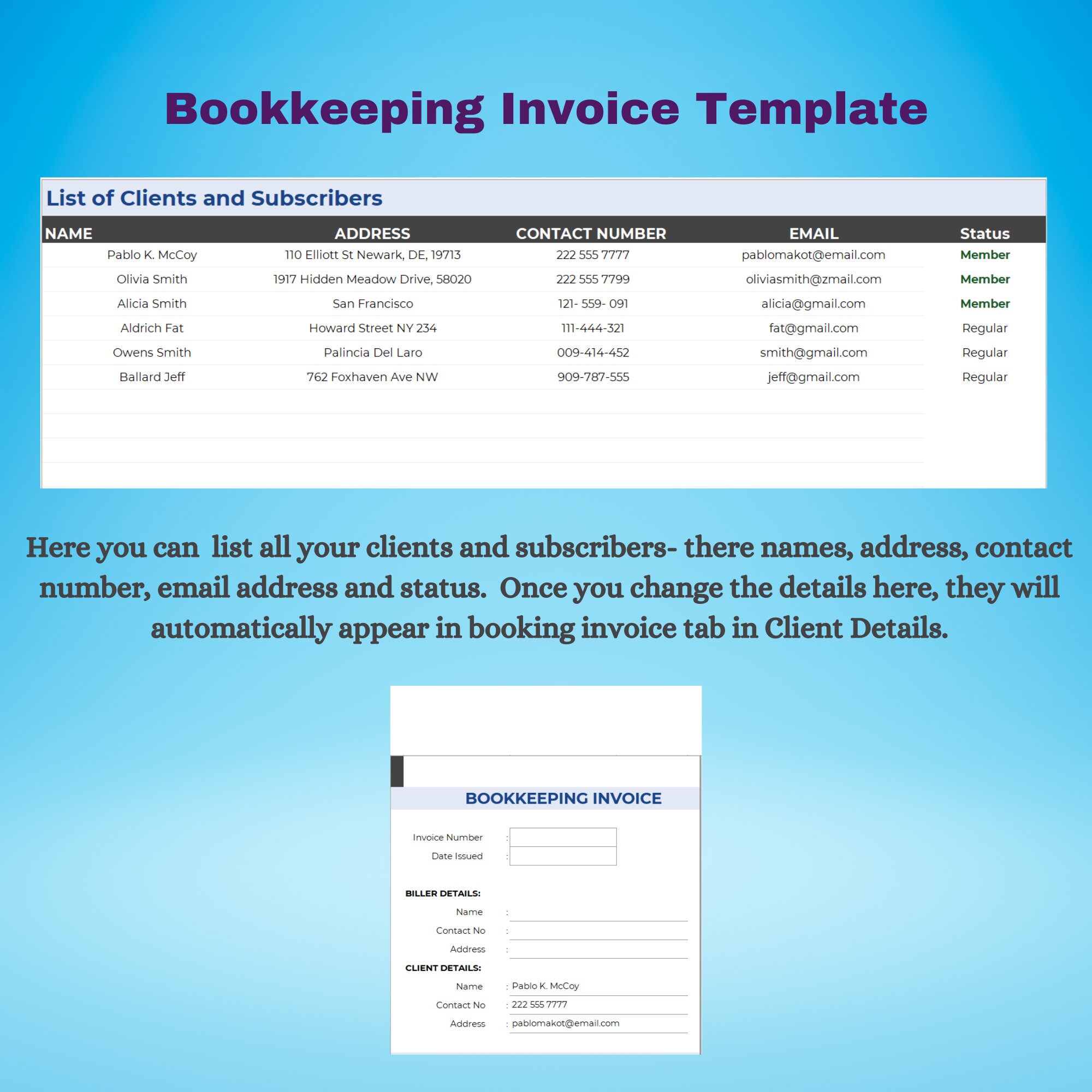Business Invoice Template Excel, Excel Bookkeeping Invoice Tracker ...