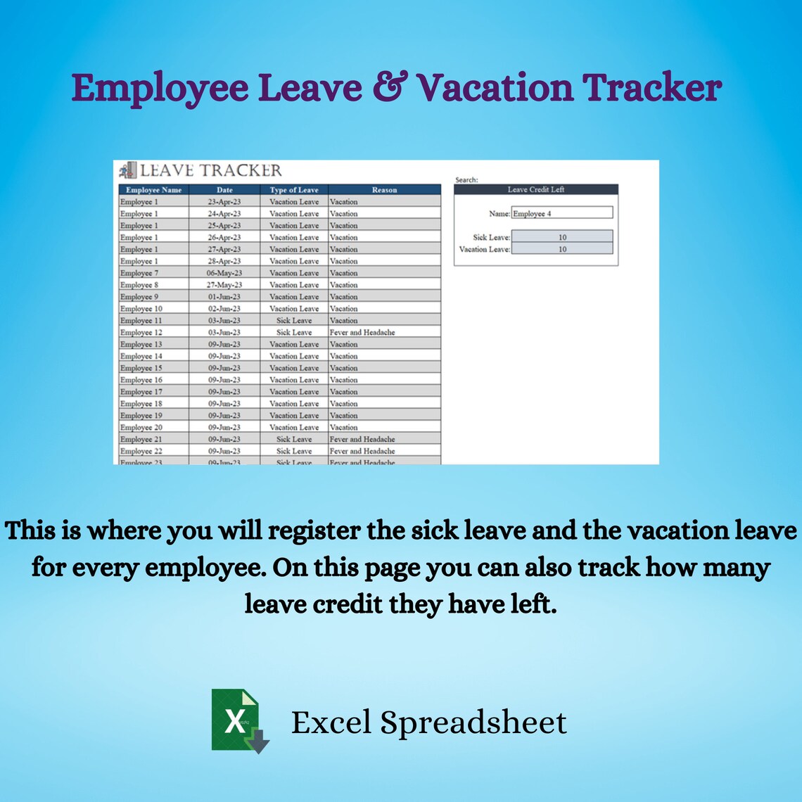 Employee Leave & Vacation Tracker Excel, Annual Leave Tracker, Sick ...