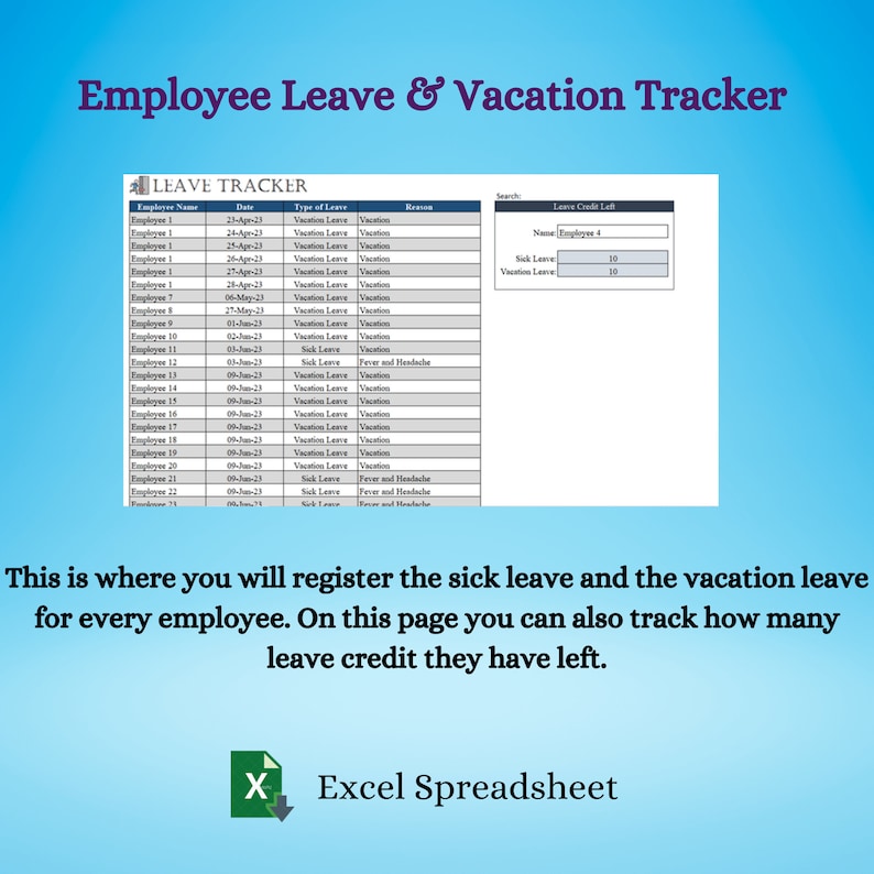 Employee Leave & Vacation Tracker Excel, Annual Leave Tracker, Sick ...