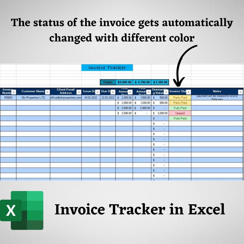 Invoice Tracker Spreadsheet in Excel, Editable Client Tracker Template ...