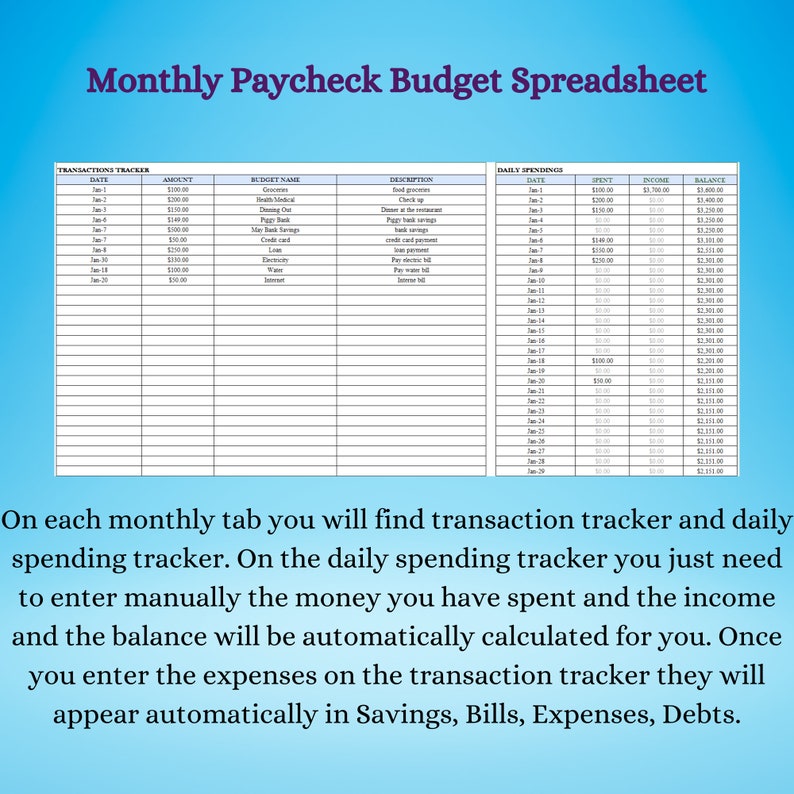 Monthly Paycheck Budget Spreadsheet, Annual & Monthly Budget ...