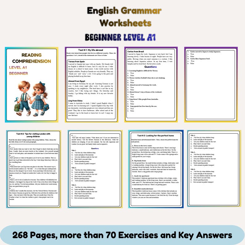 English Grammar Worksheet Bundle Level A1, English Grammar Workbook for ...