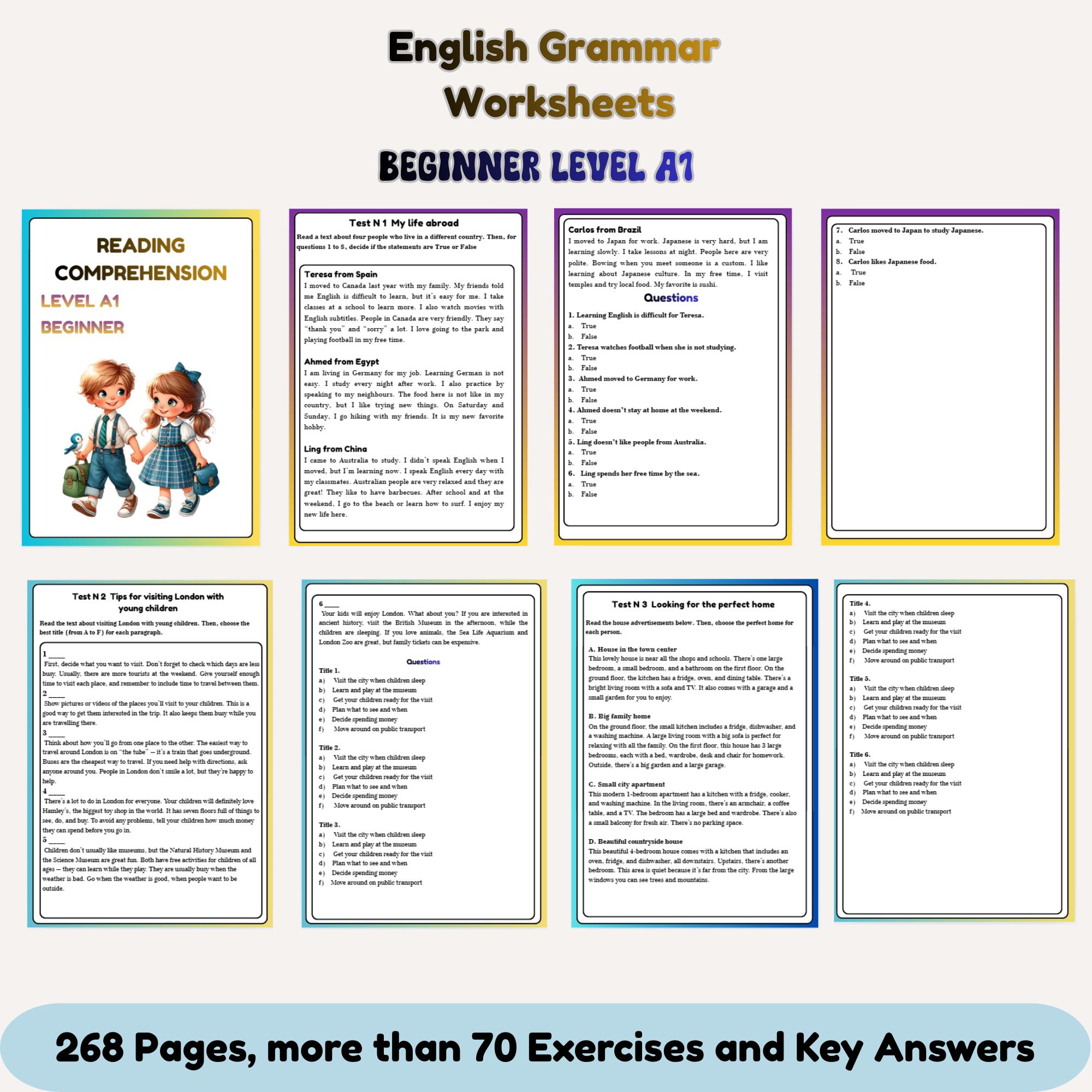 English Grammar Worksheet Bundle Level A1, English Grammar Workbook for ...