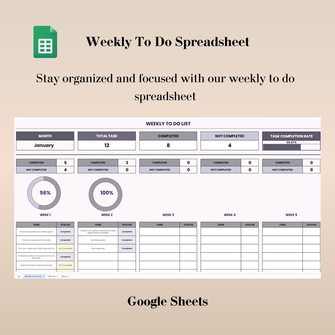 To-do List Template Spreadsheet in Google Sheets, Weekly & Daily Task ...