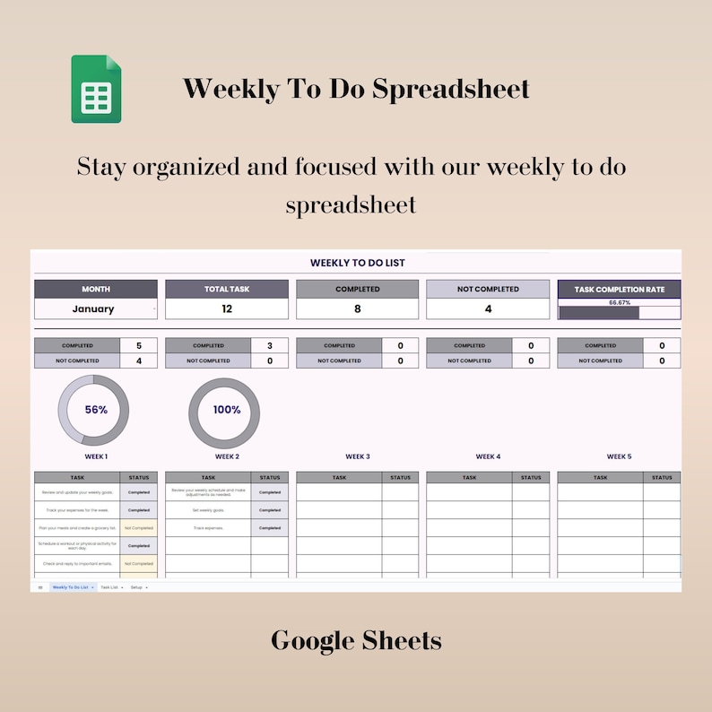 To-do List Template Spreadsheet in Google Sheets, Weekly & Daily Task ...